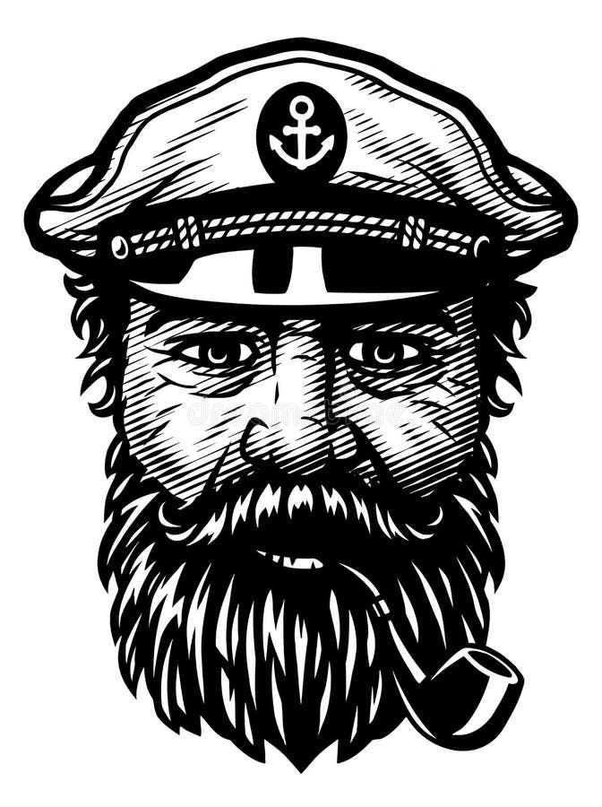 Captain, with a Smoking Pipe and a Cap. Vector Illustration. Stock ...