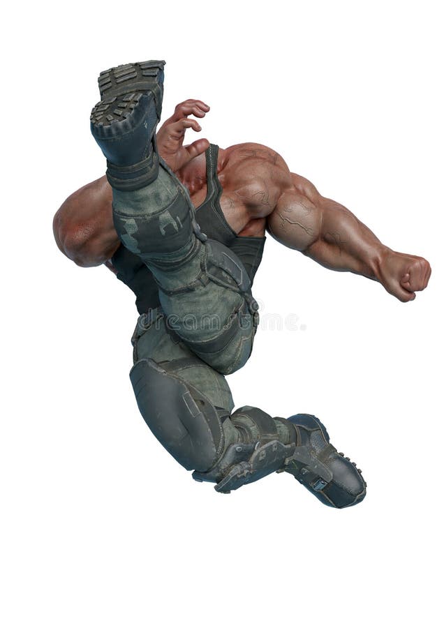 Captain Strong Doing a Super Kick in a White Background Stock ...