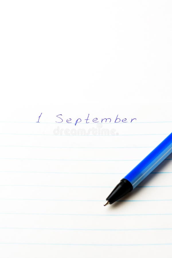 Caption Ballpoint Pen in a School Notebook Stock Image - Image of date ...