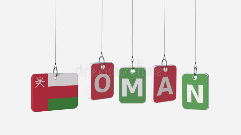 Oman Caption And Omani Flag On Swinging Plates 3d Rendering Stock