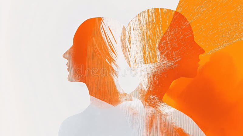 Abstract Orange and White Silhouettes of Two Faces Stock Illustration ...
