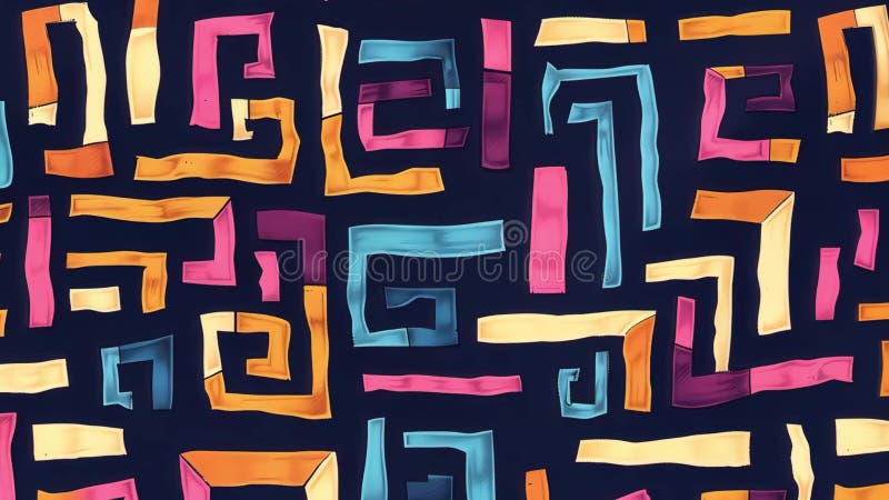 Abstract Geometric Maze Background with Bold Hand-drawn Square Lines ...