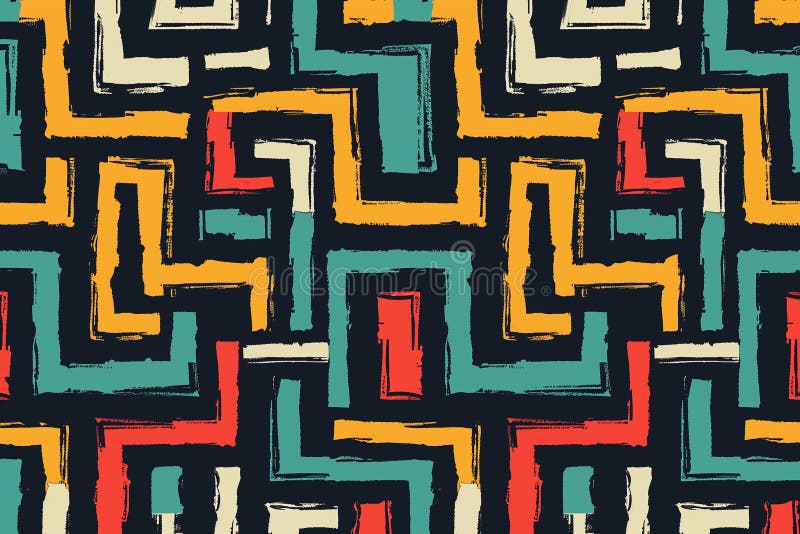 Abstract Geometric Maze Background with Bold Hand-drawn Square Lines ...
