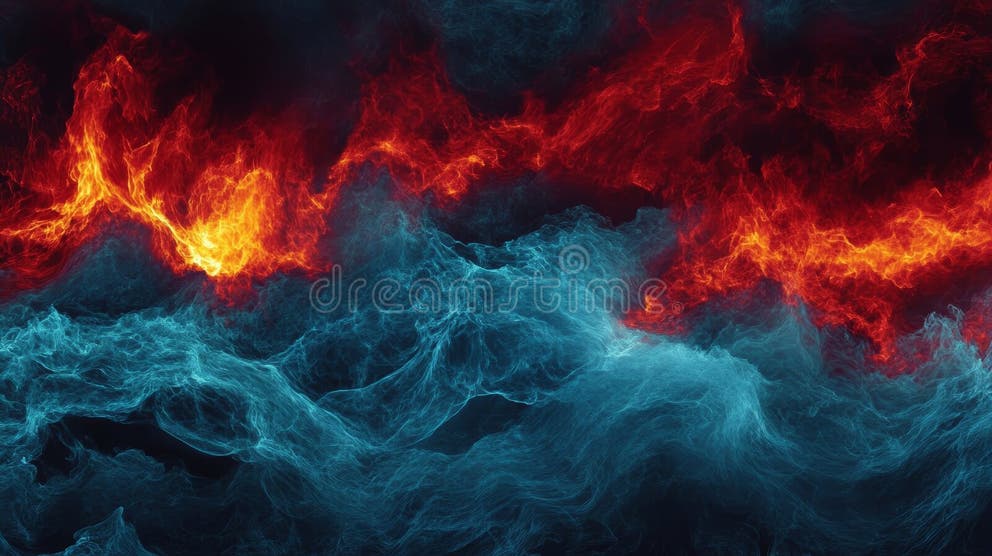 Abstract Water and Fire Background Dynamic Blue Waves Meet Fiery Red Flames Stock Illustration ...