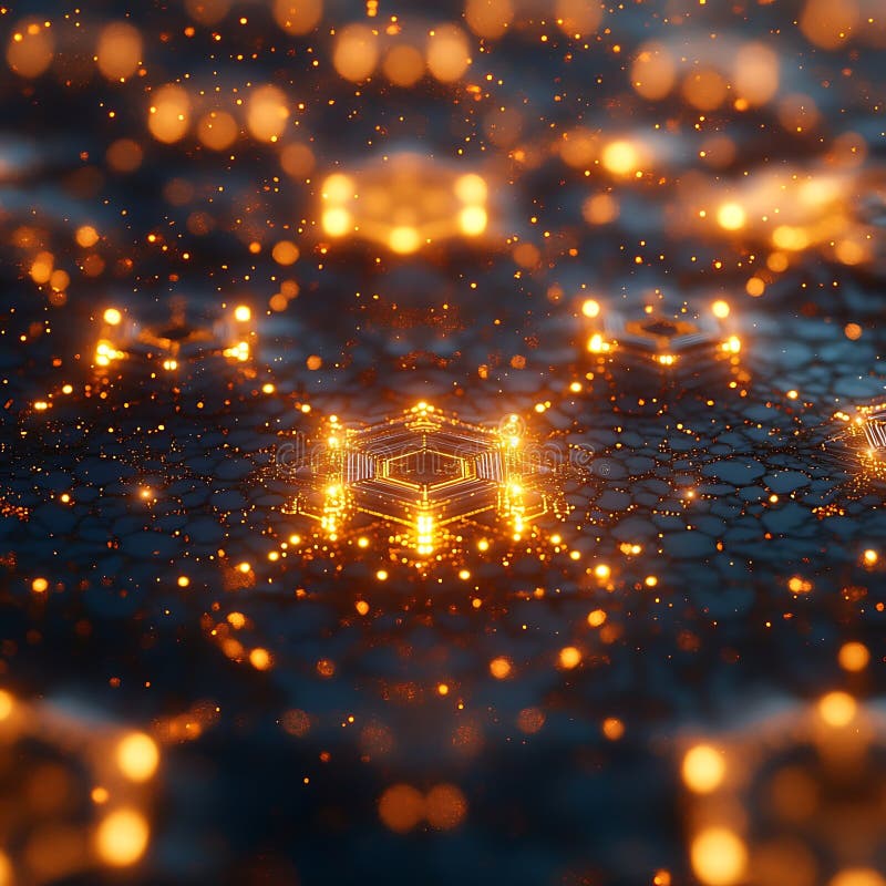 Captivating Abstract Background with Glowing Hexagonal Patterns and Soft Bokeh Effects in Warm ...