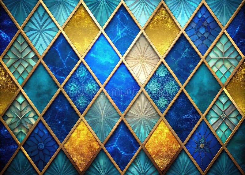 Captivating Abstract Blue and Gold Diamond Geometric Silhouette ...