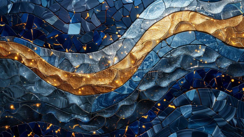 Captivating Abstract Blue and Gold Mosaic Pattern Illuminated by ...