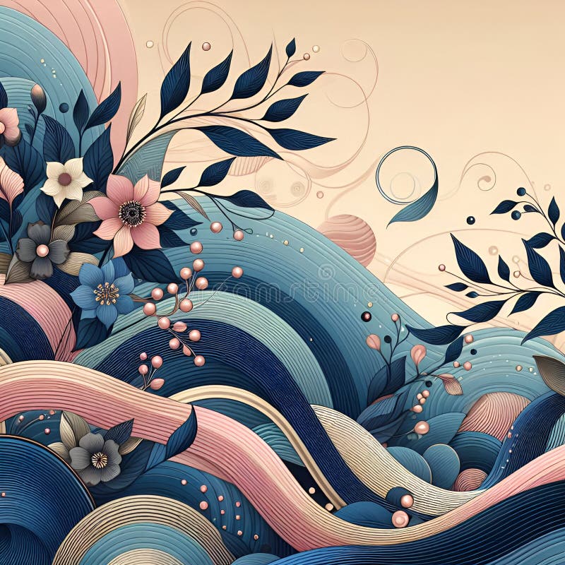 Floral Ripples: Abstract Wave and Flower Design, Generative AI. Stock ...
