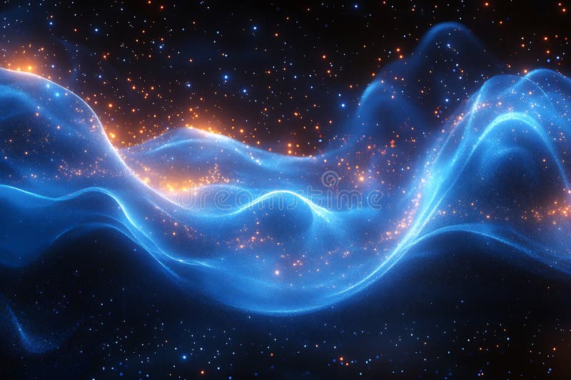 Abstract Blue and Orange Energy Wave with Glowing Particles Background ...