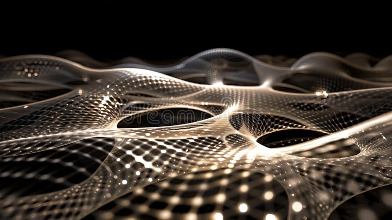 Abstract 3D Network: Futuristic Mesh Grid, Golden Glowing ...