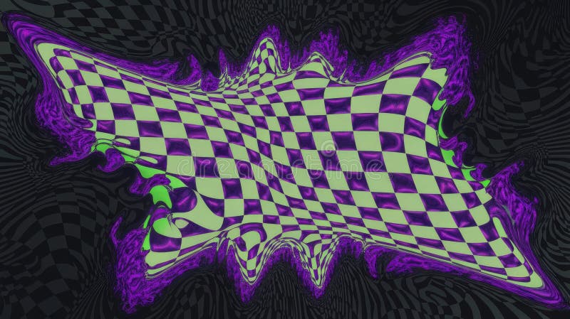 Abstract Wavy Checkerboard Pattern in Green and Purple, Creating a ...