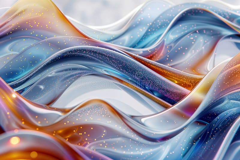 Abstract Fluid Waves with Reflective Blue and Orange Hues, Generative ...