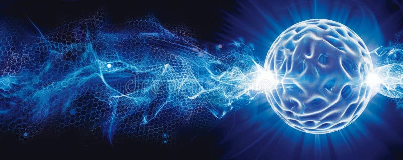 Abstract Blue Energy Field Illustration with Glowing Spherical ...