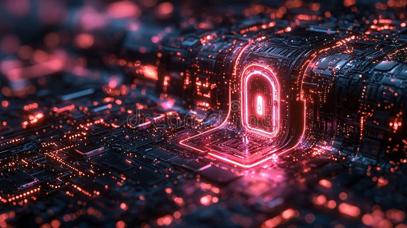 Abstract Futuristic Cybersecurity Network Glowing Padlock in Digital ...
