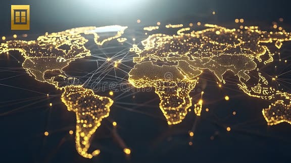 Global Network Connection Illuminated World Map Showing ...