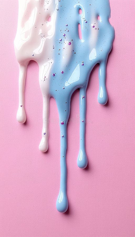 Abstract Art of Dripping White and Light Blue Paint on a Vibrant Pink ...
