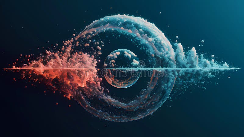 An Abstract Circle Featuring Dynamic Water and Sound Waves, Conveying a ...