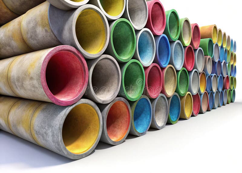 Abstract Industrial Background Featuring Stacked Concrete Pipes a ...