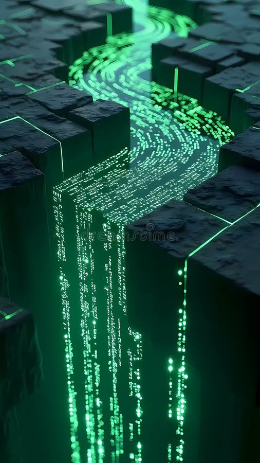 Abstract Digital Flow through Cubical Structure Stock Photo - Image of ...