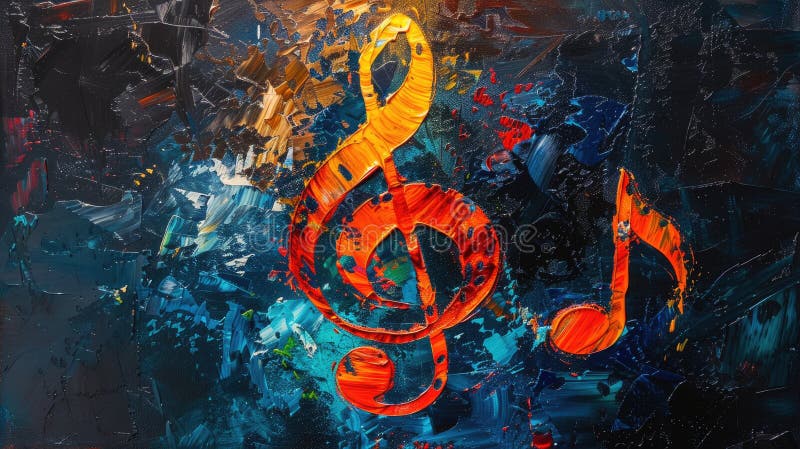 Captivating Abstract Painting Featuring Musical Note Symbols on a Dark ...