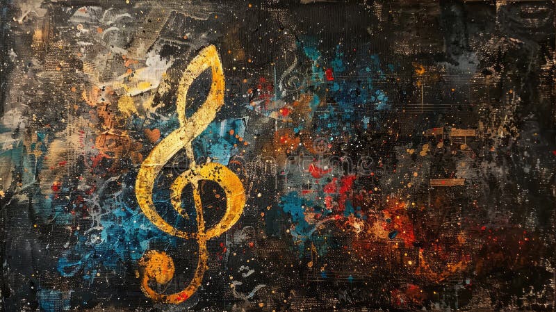 Captivating Abstract Painting Featuring Musical Note Symbols on a Dark ...
