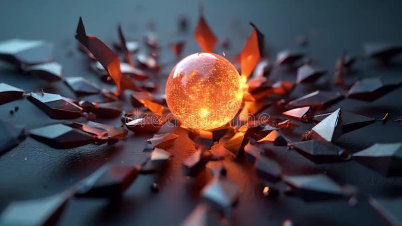 Abstract Glowing Orb Surrounded by Angular Fragments, Concept Art ...