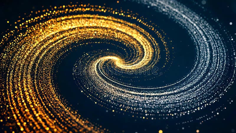 Dynamic Luminous Swirl of Golden and Silver Particles on a Dark ...