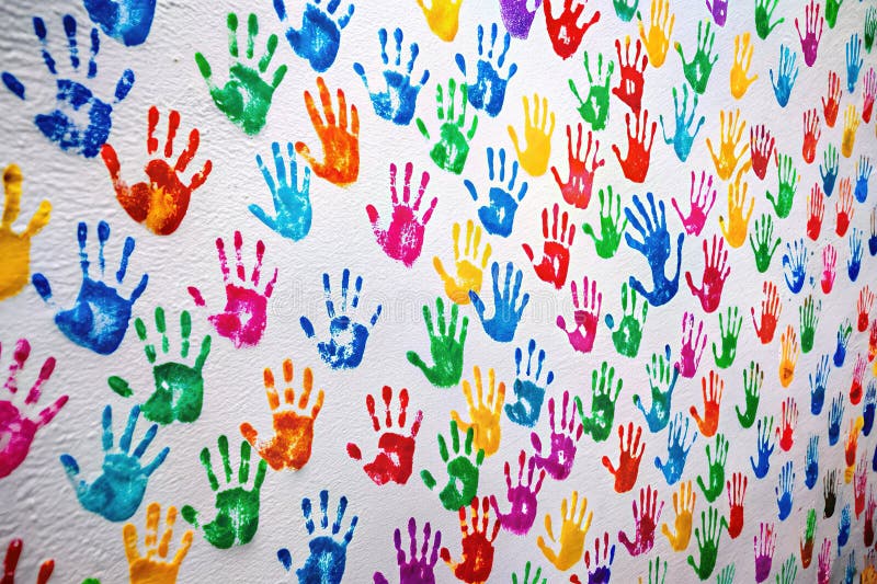 Vibrant Handprint Abstract Wall Art a Colorful Explosion of Prints on a ...