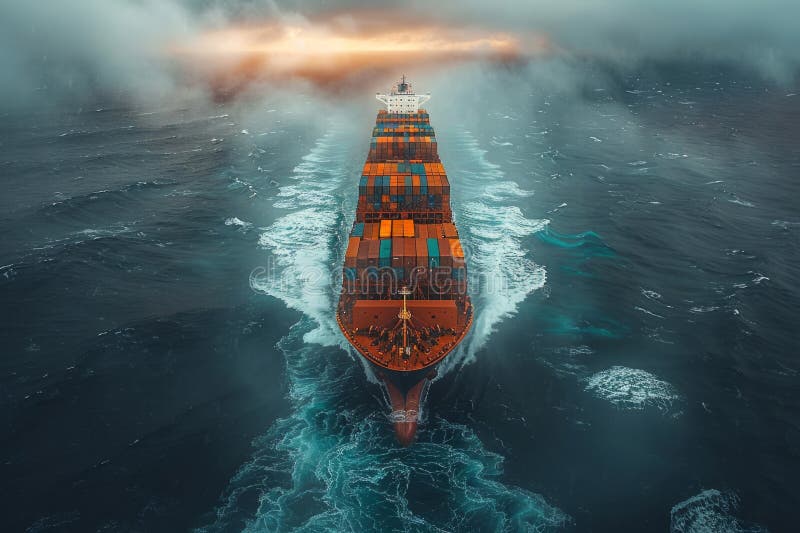 Captivating Aerial Perspective of a Cargo Ship Sailing through the ...