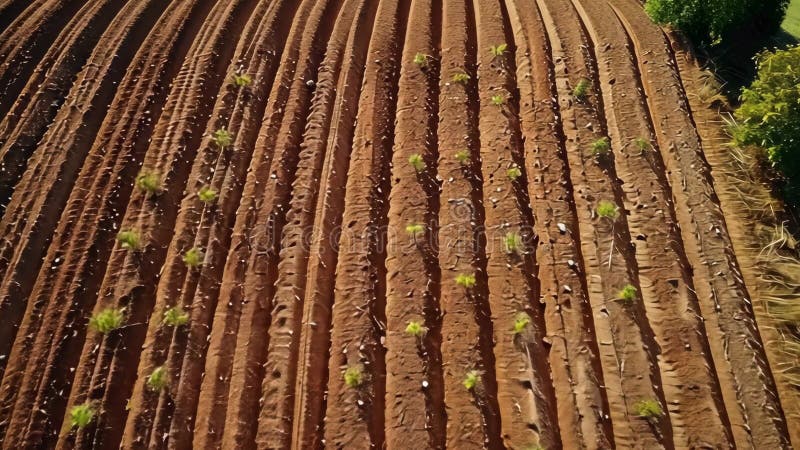 Aerial View of Growing Crops in Neatly Arranged Rows on Farmland during ...