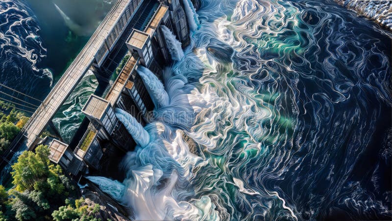 Captivating Aerial View of Dam with Turbulent Water Flow Patterns ...