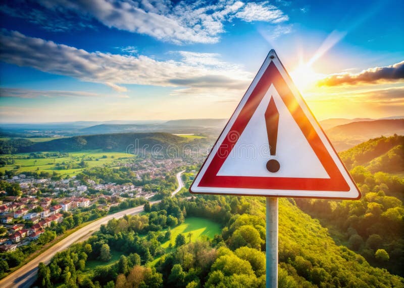 HighAngle Warning Sign on a White Background a Detailed Stock Image ...
