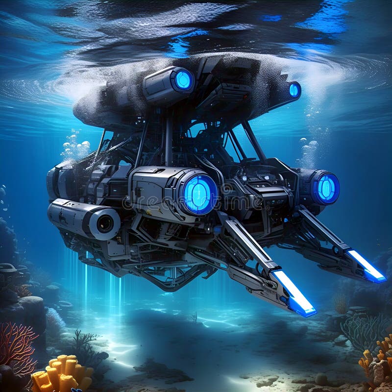 Deep-Sea Exploration: Futuristic Underwater Drone in Action Stock ...