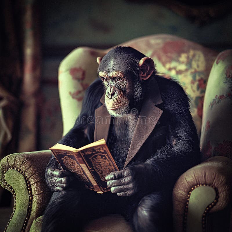 AI-Generated Image of a Chimpanzee Reading a Book Stock Illustration ...
