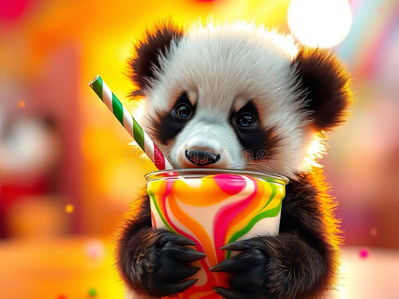 Adorable Panda Sipping a Colorful Milkshake a Delightful AIGenerated ...
