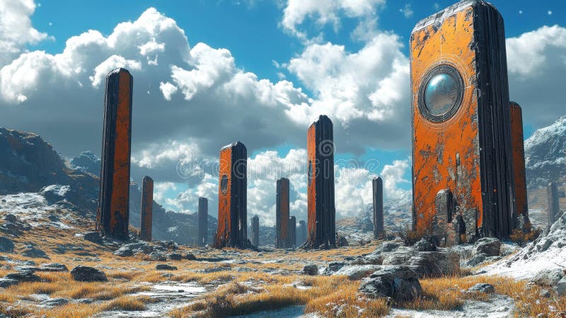 Alien Fields with Vibrant Monolithic Structures Stock Image - Image of ...