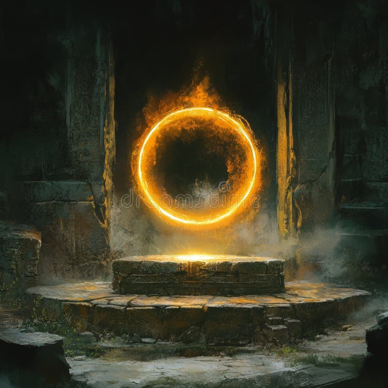 A Captivating Ancient Portal with a Glowing Circle of Fire Evoking ...
