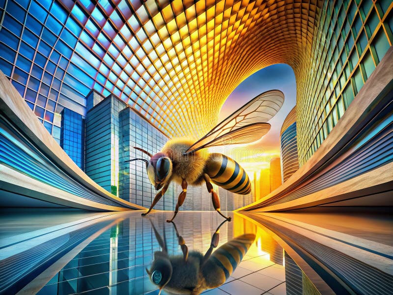 Dynamic Bee Animation with Rotating Architectural Background a Modern ...