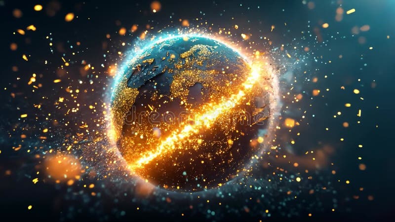 Creative Animation Showcasing a Glowing World with Sparkling Particles ...