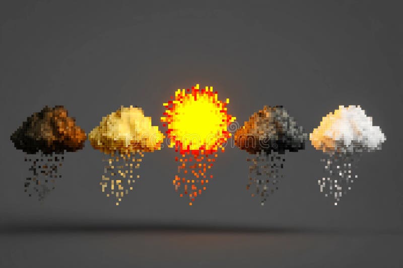 Pixelated Sun and Clouds Transition through Changing Weather Animations ...