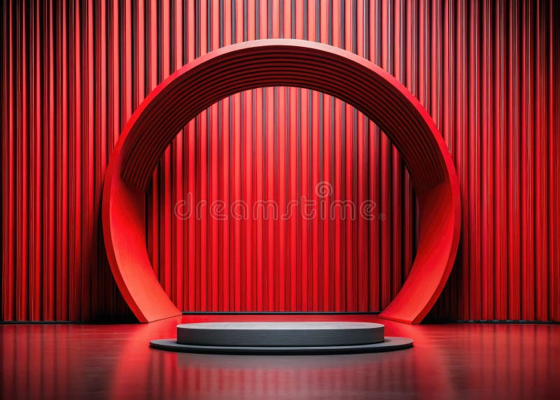 Sleek Red Archway Over Circular Platform a Modern Minimalist ...