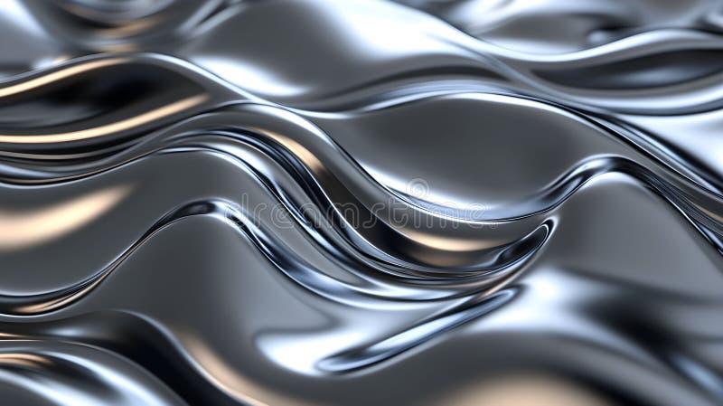 A Close-up View of Shiny Metallic Waves Reflecting Light in an Abstract ...