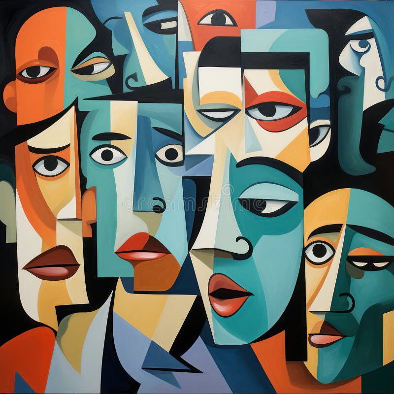 A Captivating Array of Human Faces in a Cubist Style Filled with Vivid ...