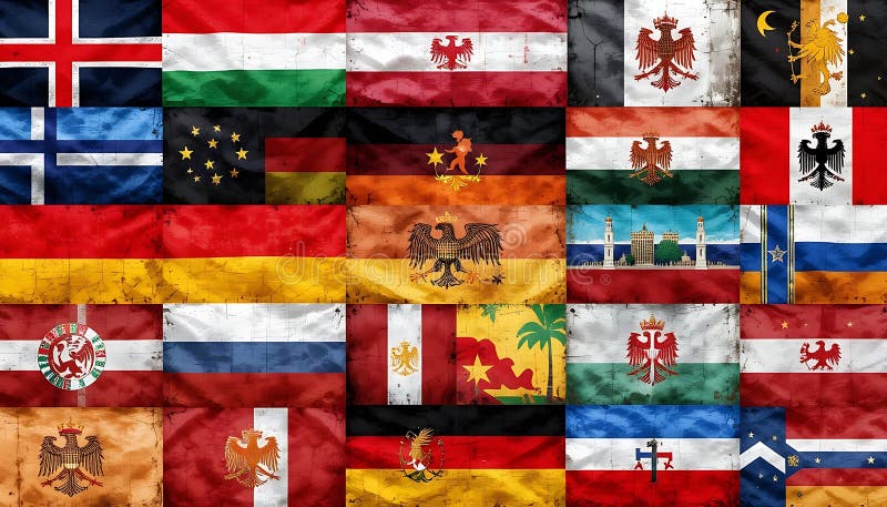 Distressed European Flags: a Collage of Vintage National Symbols Stock ...