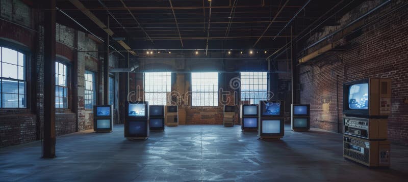 Contemporary Art Installation: Vibrant TV Displays in Industrial ...