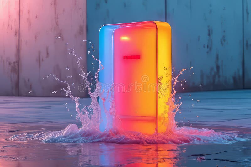 Vibrant Illuminated Rectangular Structure Abstract Water Splash Art ...