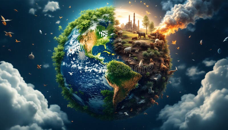 A Divided Planet: Nature S Plea for Balance Stock Illustration ...