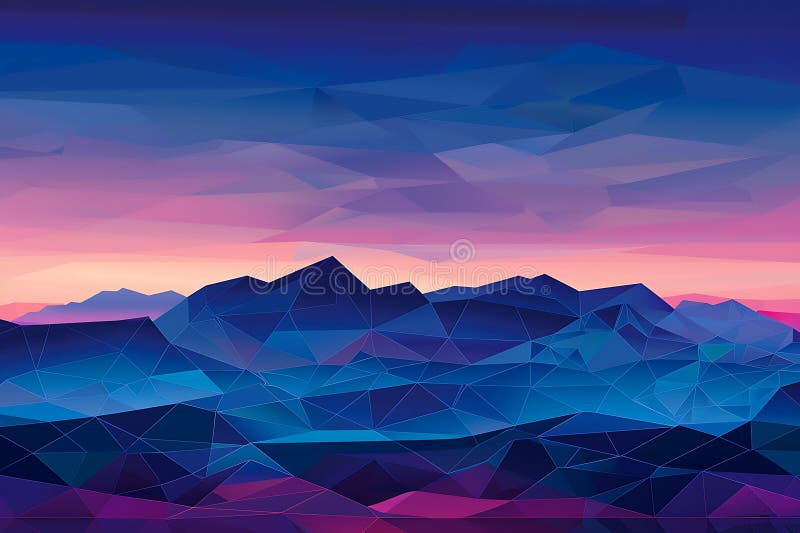 Abstract Low-Poly Mountain Range at Sunset Stock Illustration ...
