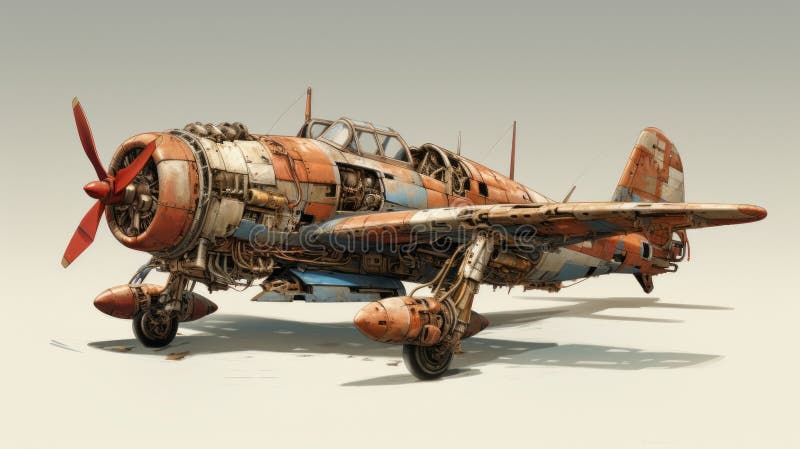 Captivating Artwork of an Old Rusty Aircraft on a Gray Background Stock ...