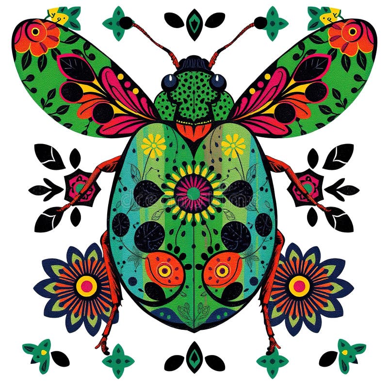 A Vibrant BohoInspired Bug Painting Unique Art for Home Decor Stock Illustration - Illustration ...